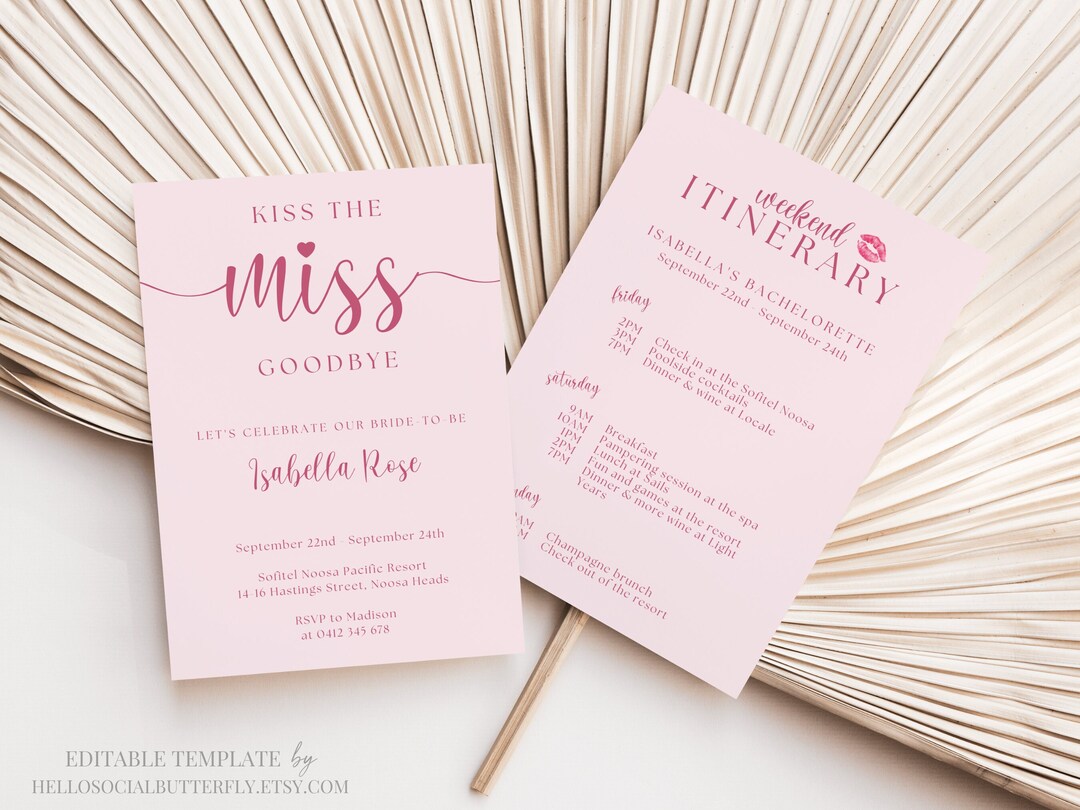 EDITABLE Kiss the Miss Goodbye Invitation Kiss the Miss Goodbye ...