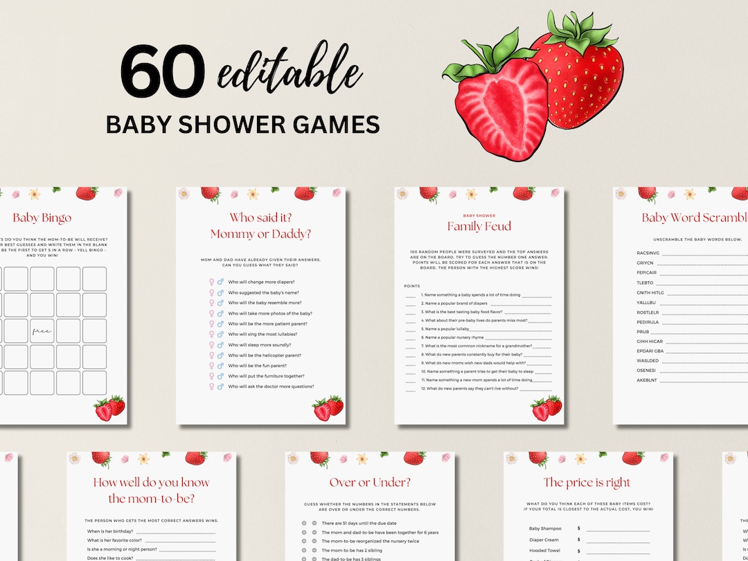 Strawberry Baby Shower Games Bundle Berry Sweet Baby Shower Games ...