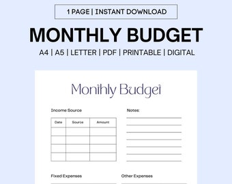 Printable Monthly Budget, Monthly Income and Expense Recorder, Monthly ...