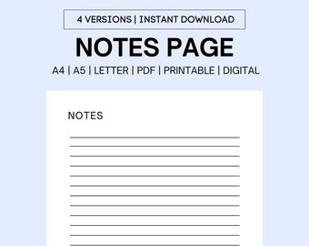 Printable Notes Page, Filler Page Printable, Lined Notes Template, Note ...