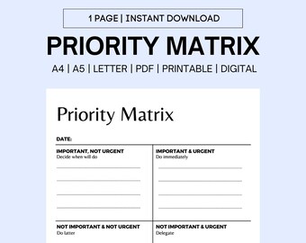 Priority Matrix Printable, Decision Matrix, Eisenhower Matrix, My ...