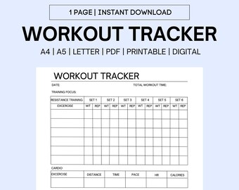 Workout Tracker Printable, Daily Exercise Log, Fitness Journal, Workout ...