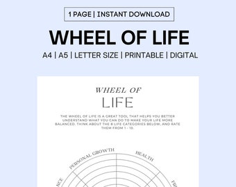 Wheel of Life Printable Planner, Life Circle, Self Improvement, Self ...