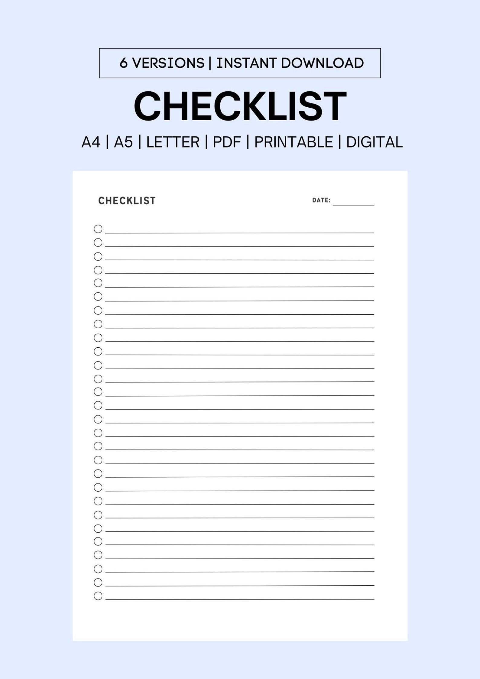 Blank Checklist Template Printable & Fillable, Simple Checklist ...