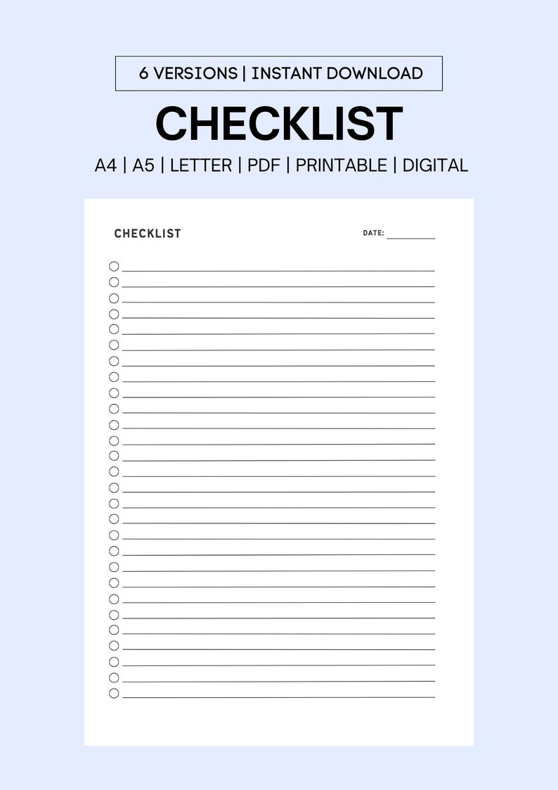 Blank Checklist Template Printable & Fillable, Simple Checklist ... Blank Checklist Template Printable & Fillable, Simple Checklist ...