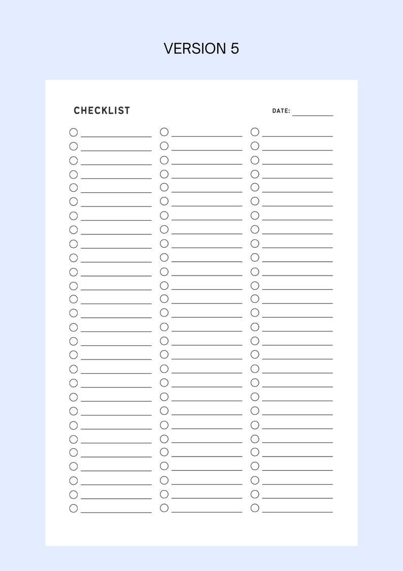 Blank Checklist Template Printable & Fillable Simple - Etsy Blank Checklist Template Printable & Fillable Simple - Etsy
