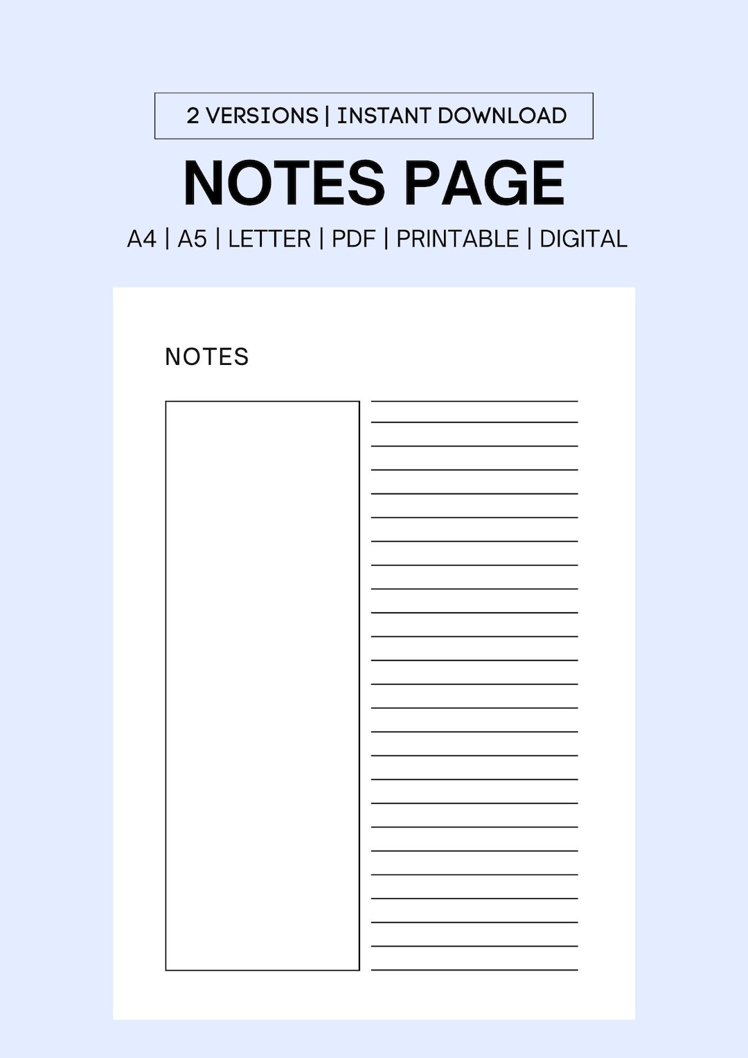 Notes Page Printable, Lined Notes Template, Note Taking, Writing Paper ...