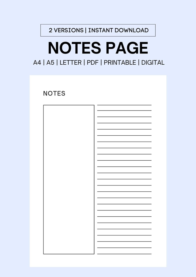 Notes Page Printable, Lined Notes Template, Note Taking, Writing Paper ...