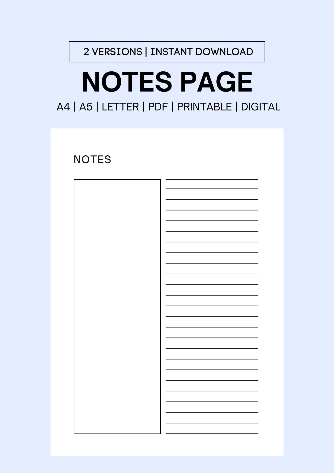 Notes Page Printable, Lined Notes Template, Note Taking, Writing Paper ...