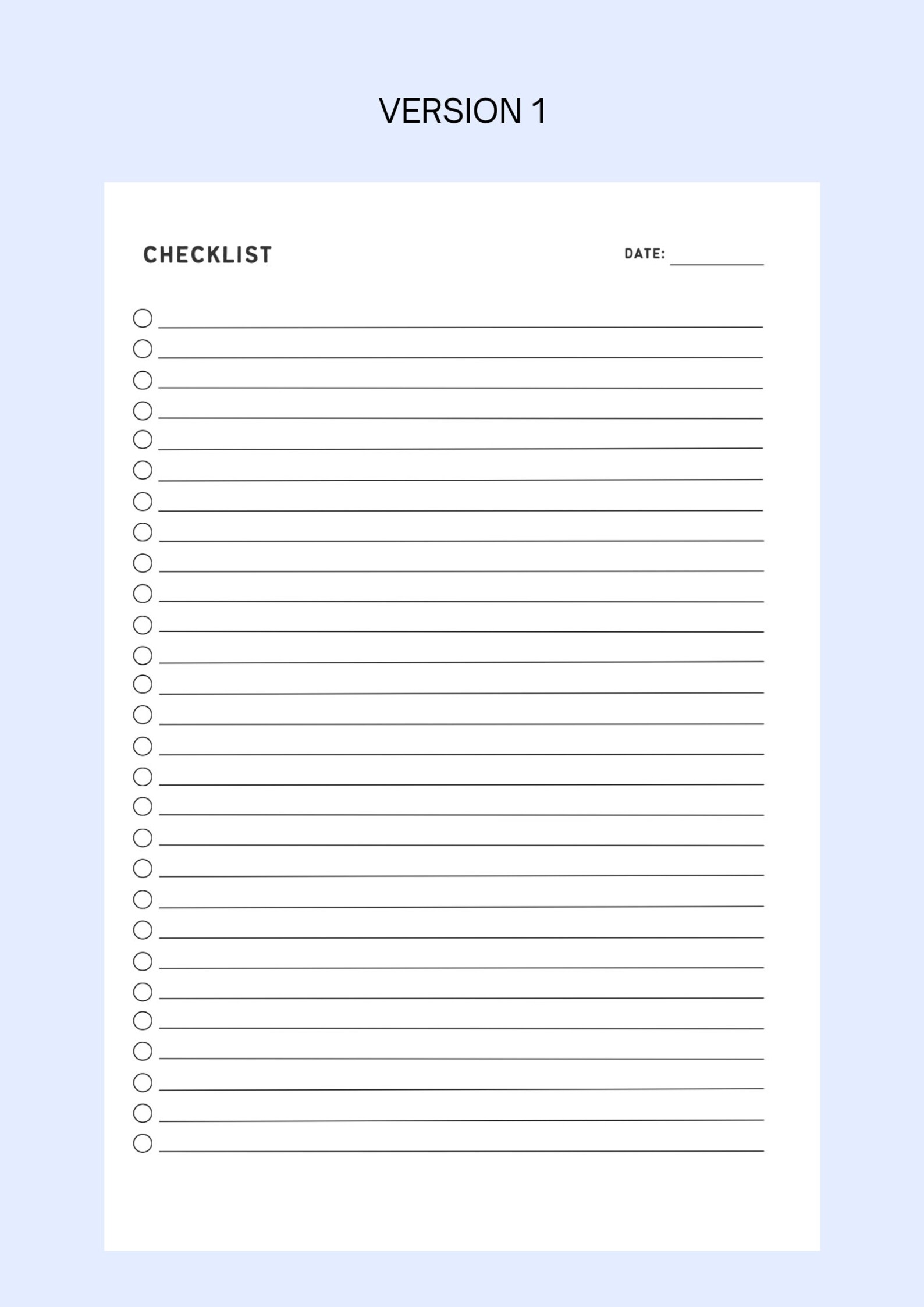 Blank Checklist Template Printable & Fillable, Simple Checklist ...