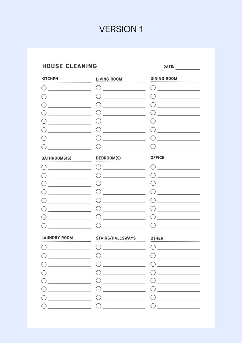 House Cleaning Checklist - Living Room, Kitchen, Bedroom, Bathroom ...