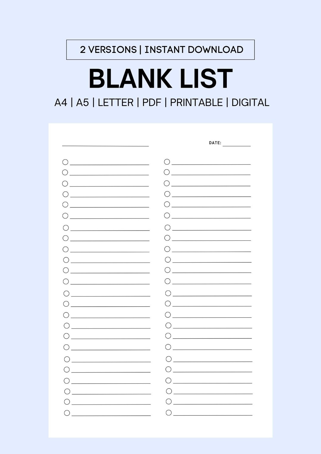 Blank Checklist Template Printable & Fillable, Simple Checklist ...