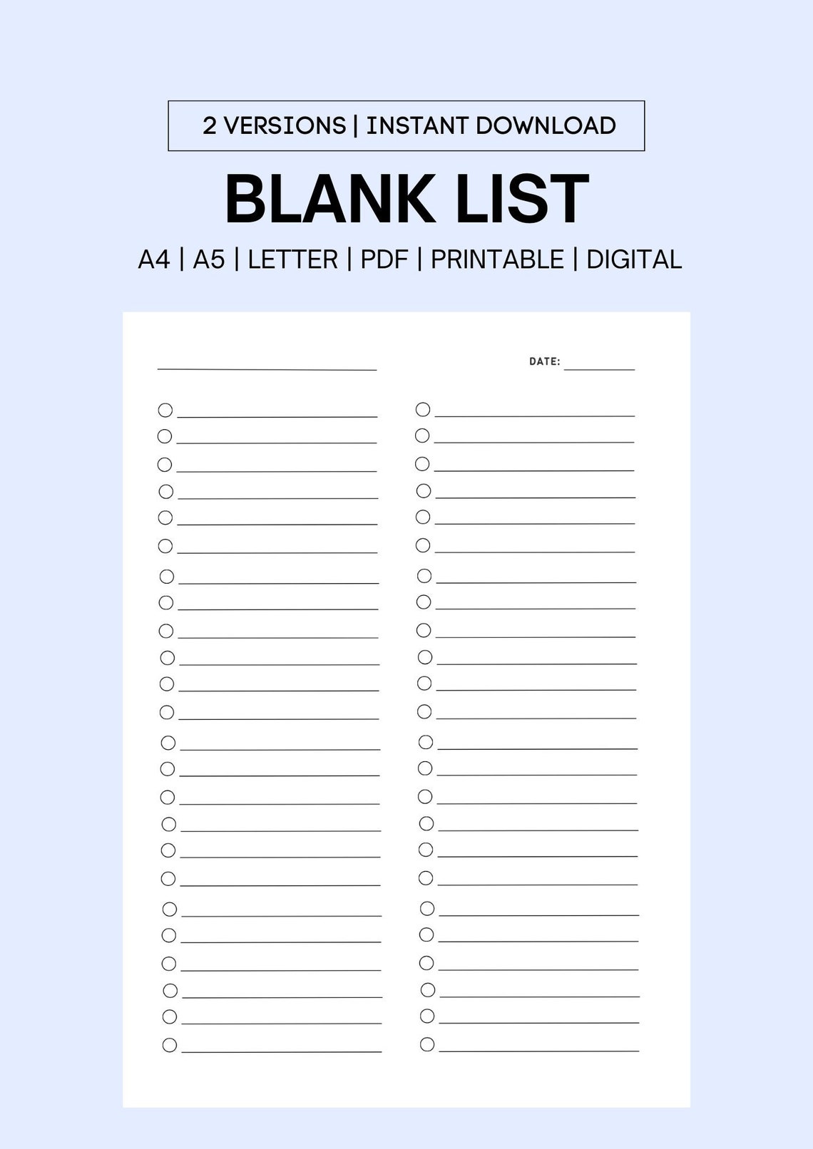 Blank Checklist Template Printable & Fillable, Simple Checklist ...