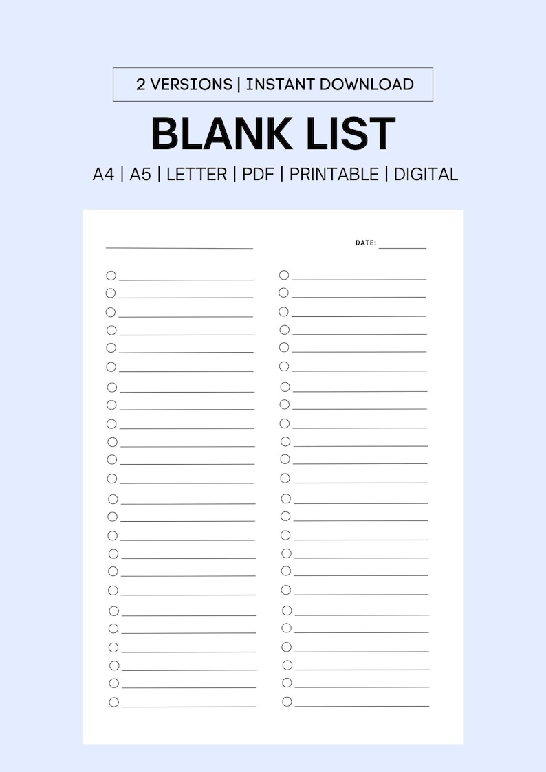 Blank Checklist Template Printable & Fillable, Simple Checklist ...