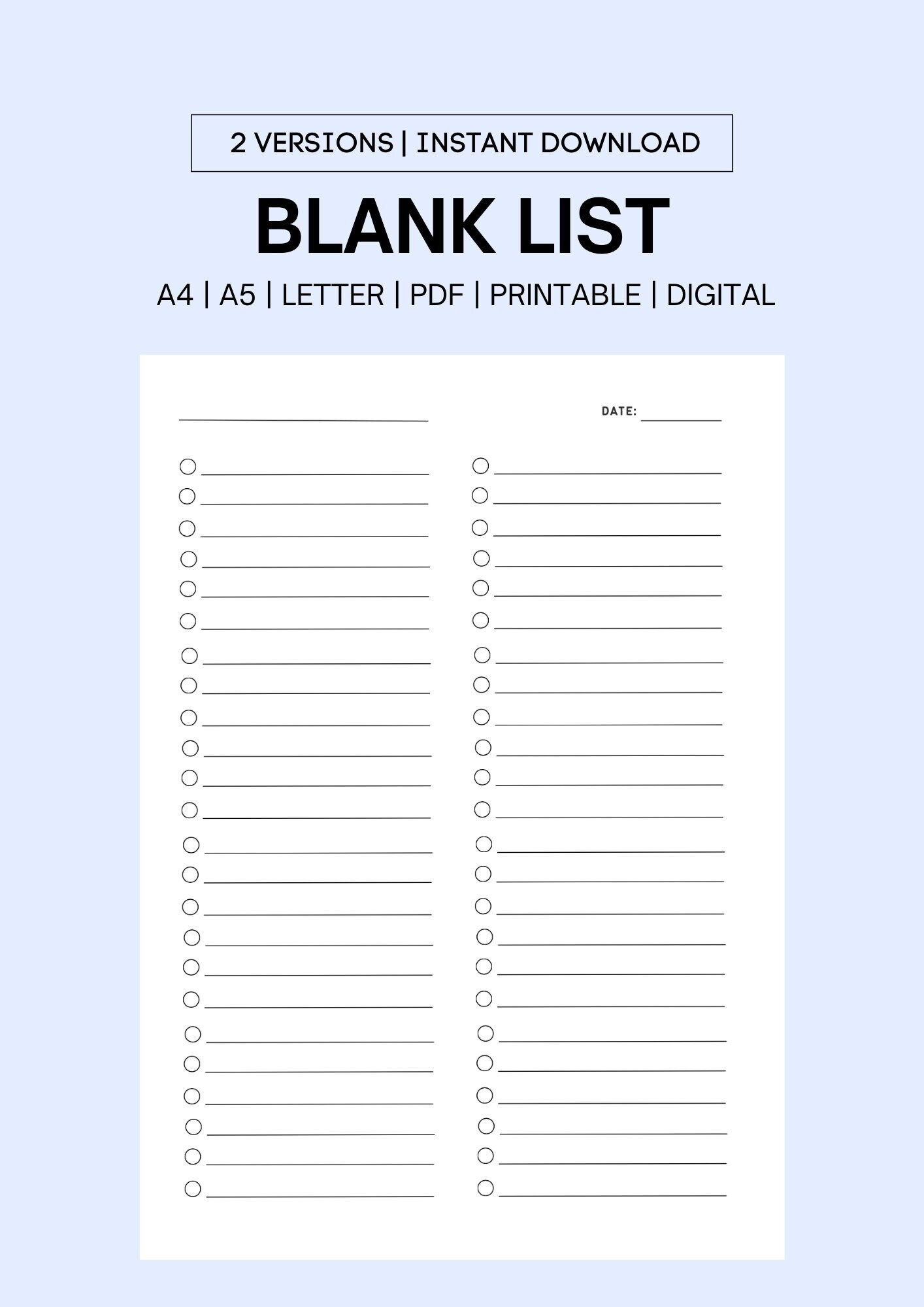 Blank Checklist Template Printable & Fillable, Simple Checklist ...