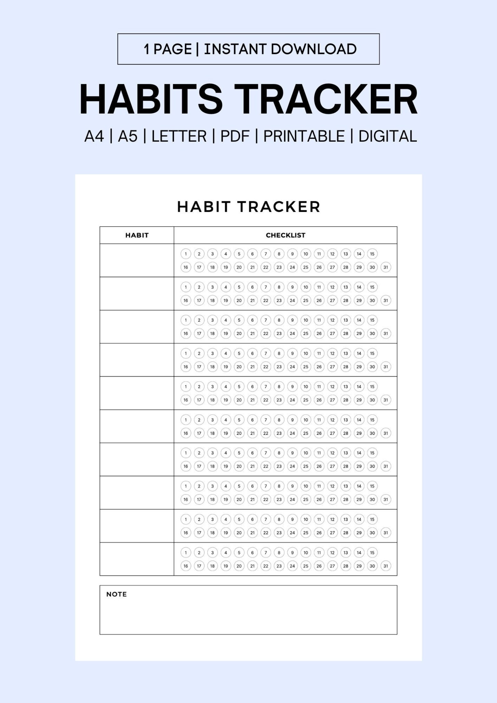 Habit Tracker Printable, Habit Tracker Digital, Yearly, Monthly, Weekly ...