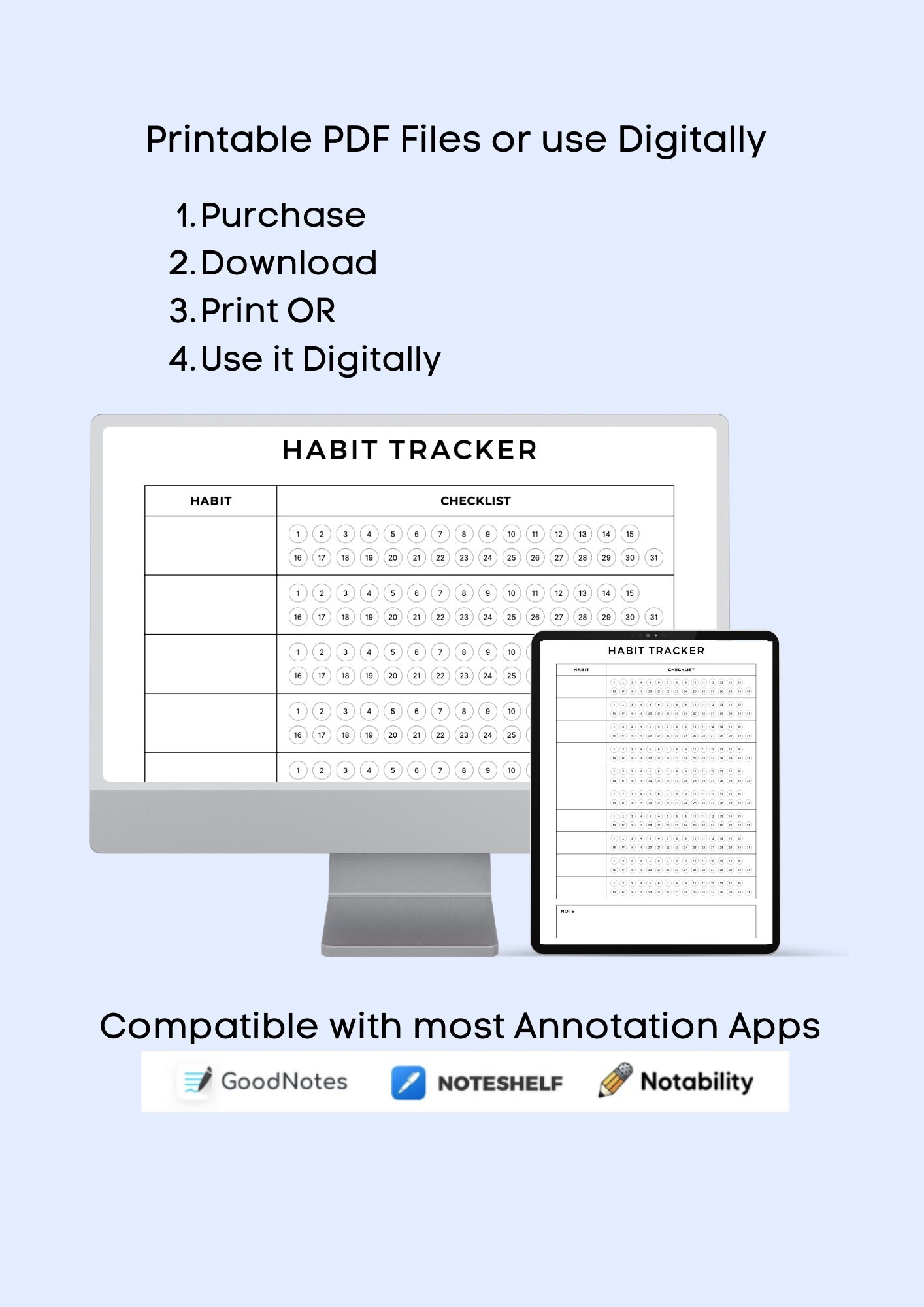 Habit Tracker Printable, Habit Tracker Digital, Yearly, Monthly, Weekly ...
