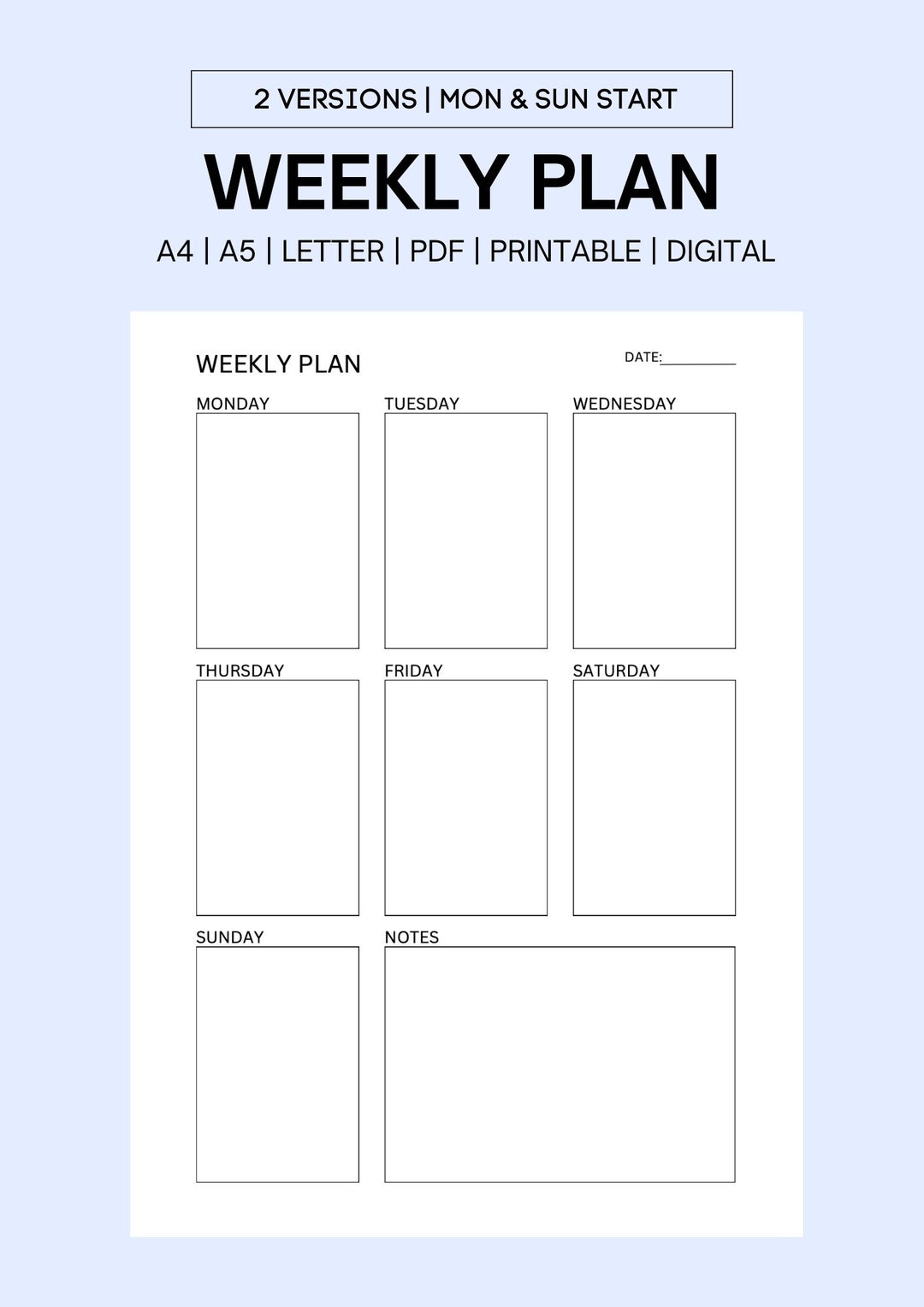 Minimalist Weekly Planner Printable to Do List, Minimal Weekly Schedule ...