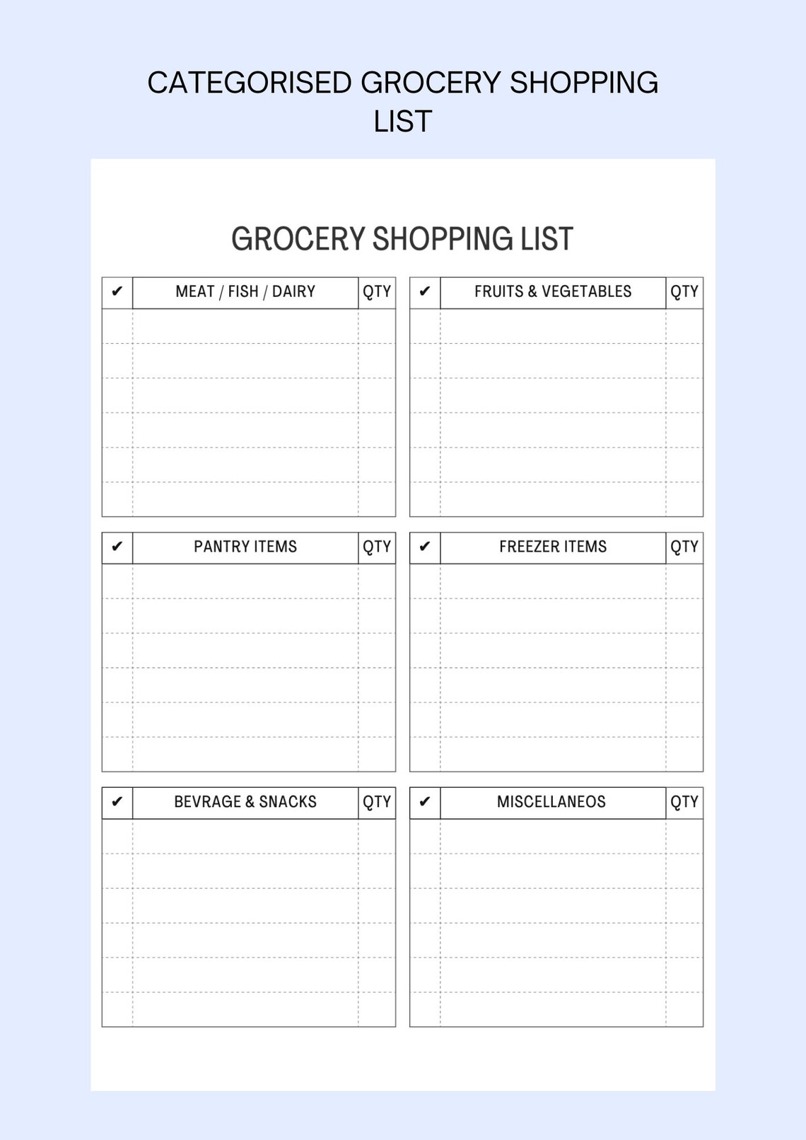 Printable Grocery Checklist, Online Shopping List, Grocery Shopping ...