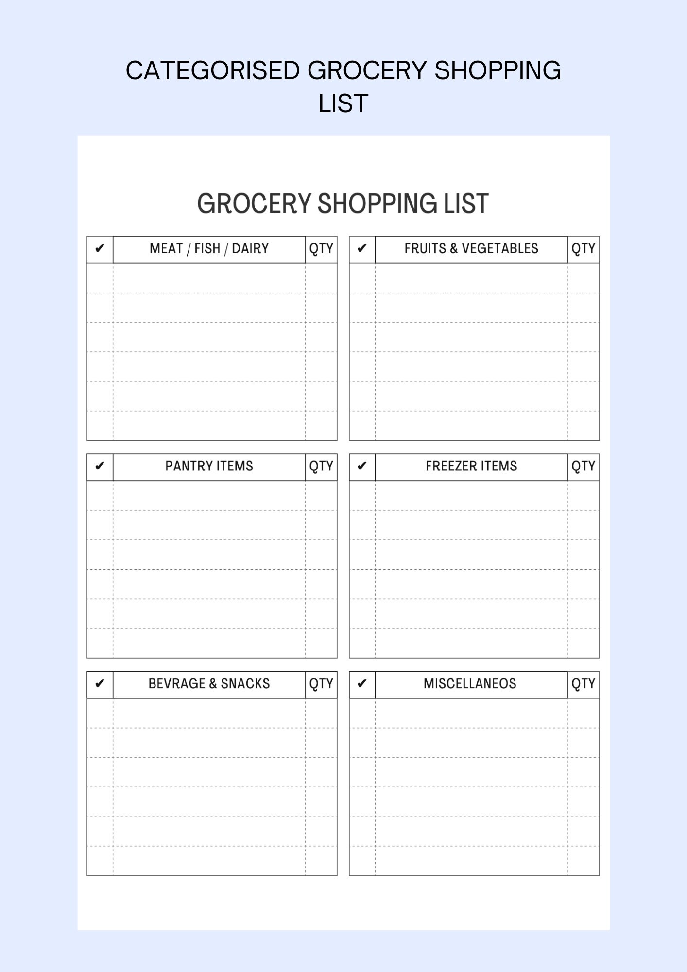 Printable Grocery Checklist, Online Shopping List, Grocery Shopping ...