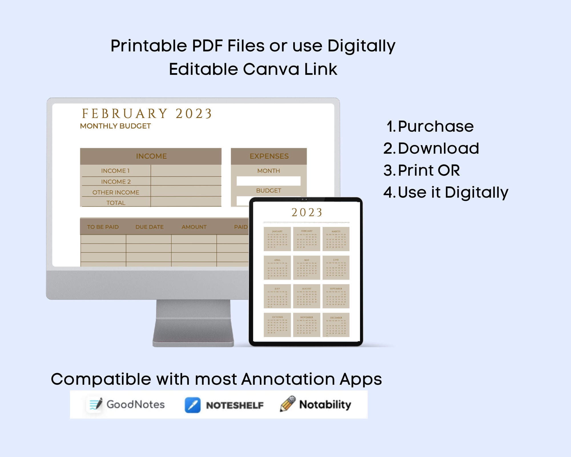 2023 Monthly Calendar Printable, Dated Month, 2023 Calendar, Month at a ...