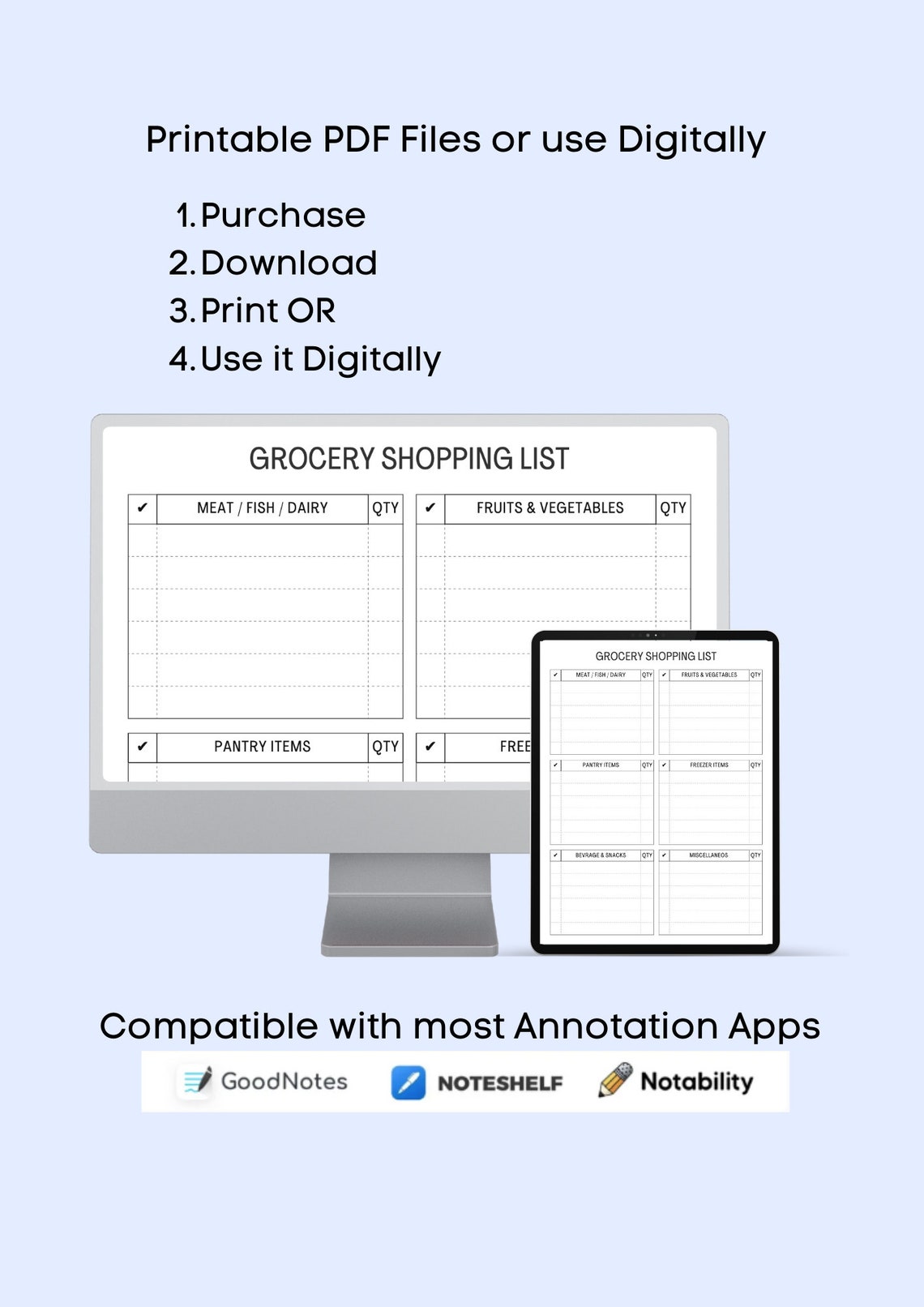 Printable Grocery Checklist, Online Shopping List, Grocery Shopping ...