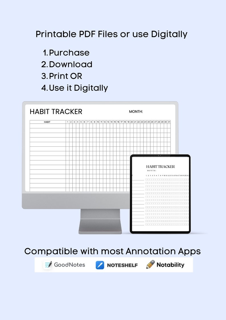 Habit Tracker Printable, Habit Tracker Digital, Yearly, Monthly, Weekly ...