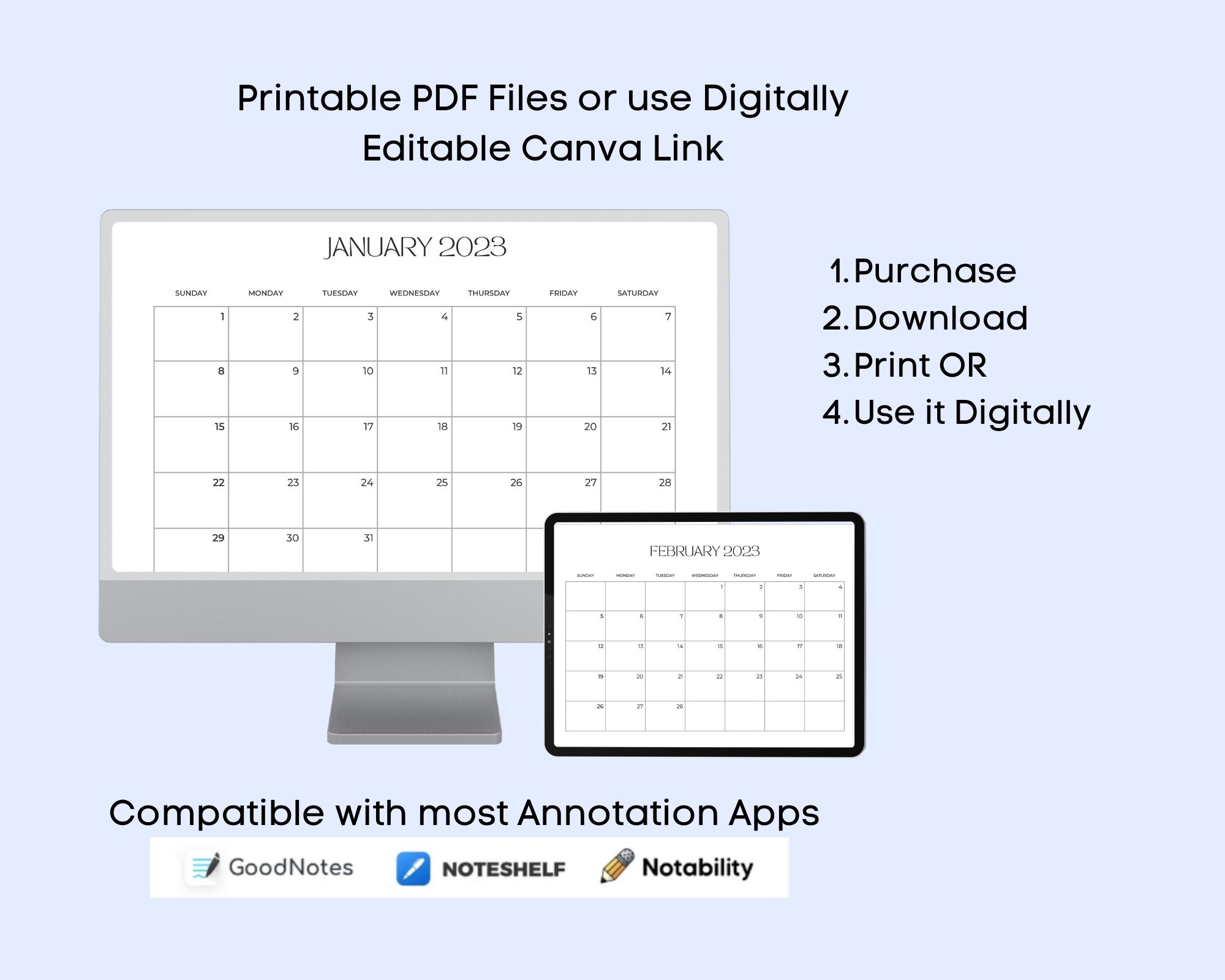 2023 Monthly Calendar Landscape, Printable Calendar Template ...