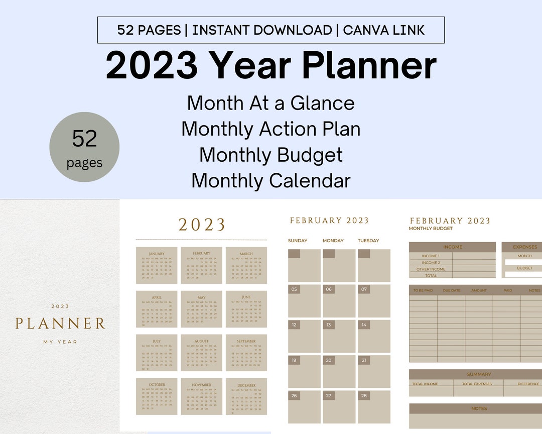 2023 Monthly Calendar Printable, Dated Month, 2023 Calendar, Month at a ...