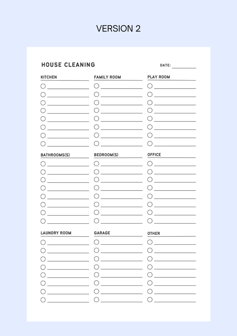 House Cleaning Checklist - Living Room, Kitchen, Bedroom, Bathroom ...