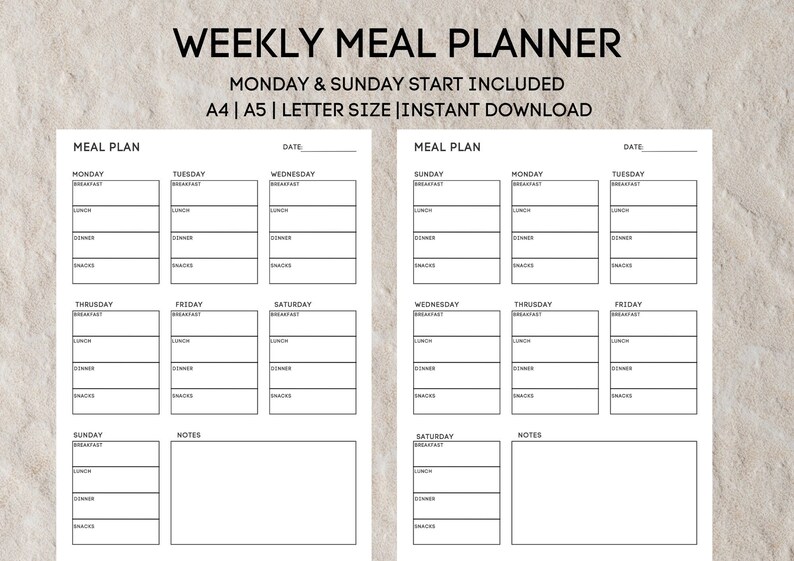 Weekly Meal Planner & Grocery List Google Sheets Digital - Etsy