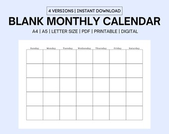 Undated Monthly Calendar Printable Landscape, Minimalist Calendar ...