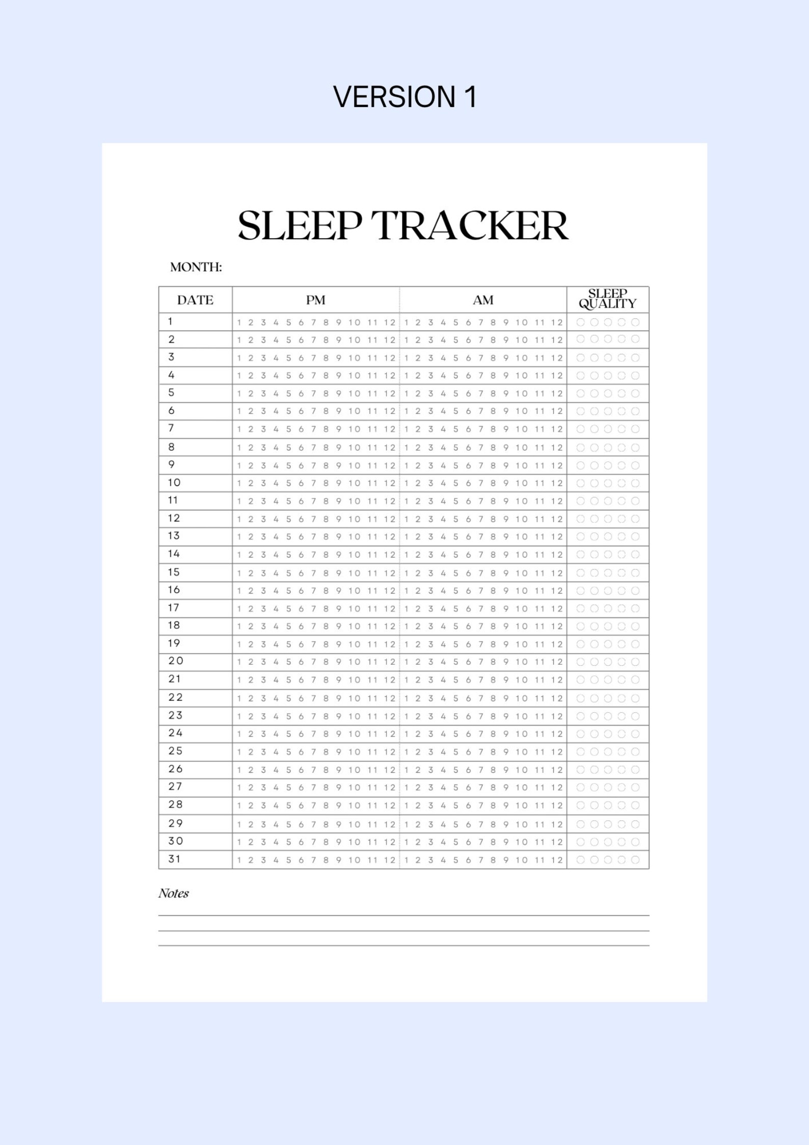 Sleep Tracker Printable, Sleep Log, Sleep Quality Journal, Sleep Hours ...