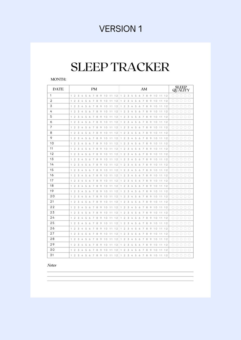 Sleep Tracker Printable, Sleep Log, Sleep Quality Journal, Sleep Hours ...