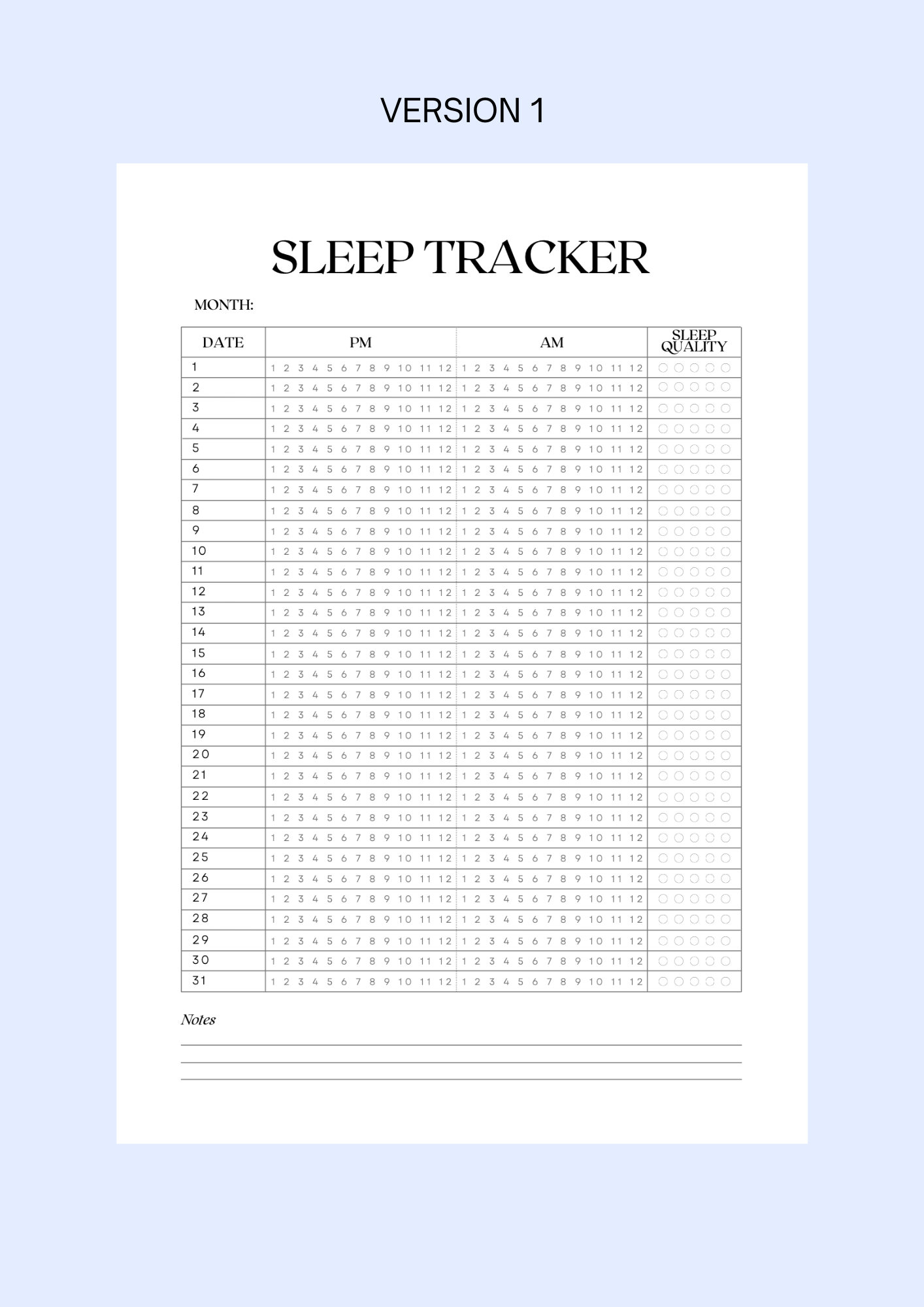 Sleep Tracker Printable, Sleep Log, Sleep Quality Journal, Sleep Hours ...