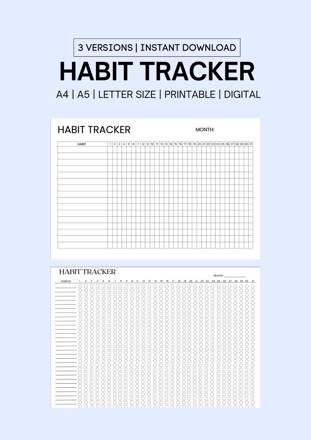 Habit Tracker Printable, Habit Tracker Digital, Yearly, Monthly, Weekly ...