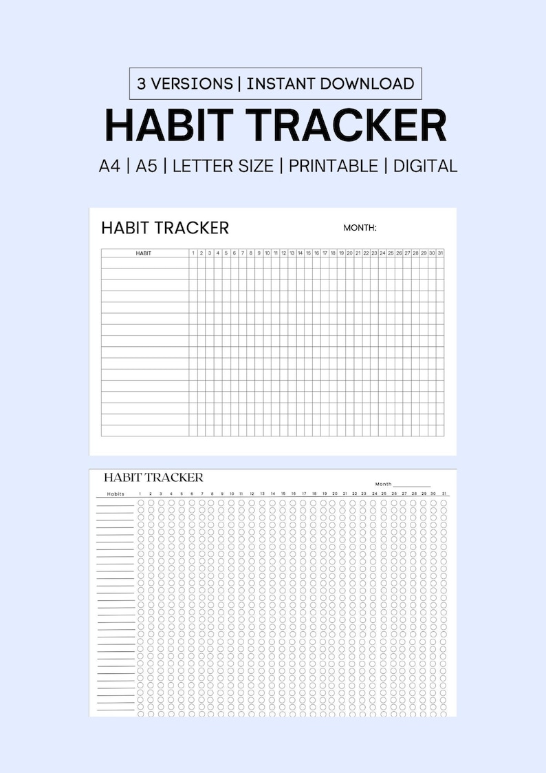 Habit Tracker Printable, Habit Tracker Digital, Yearly, Monthly, Weekly ...