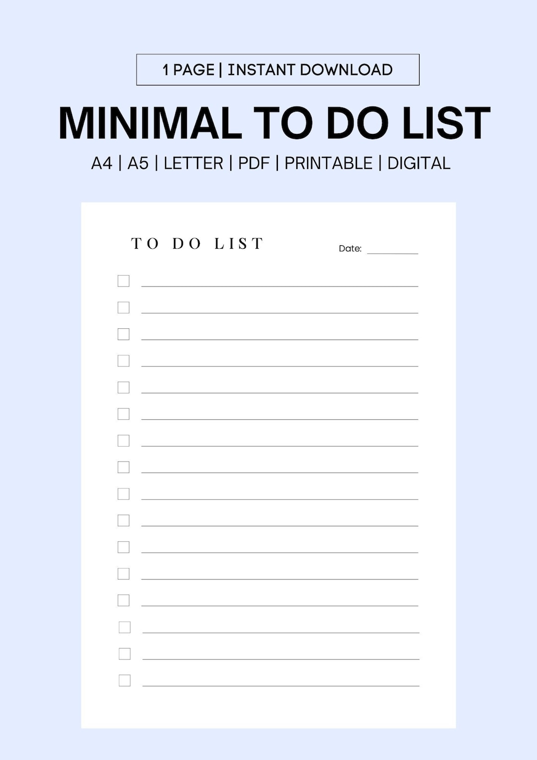 Minimal to Do List Printable, Simple Tasks List Template, Productivity ...