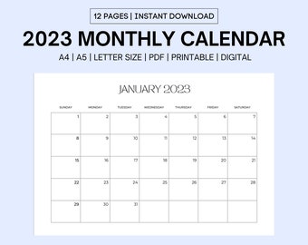 2023 Monthly Calendar Landscape Calendar Template Printable - Etsy