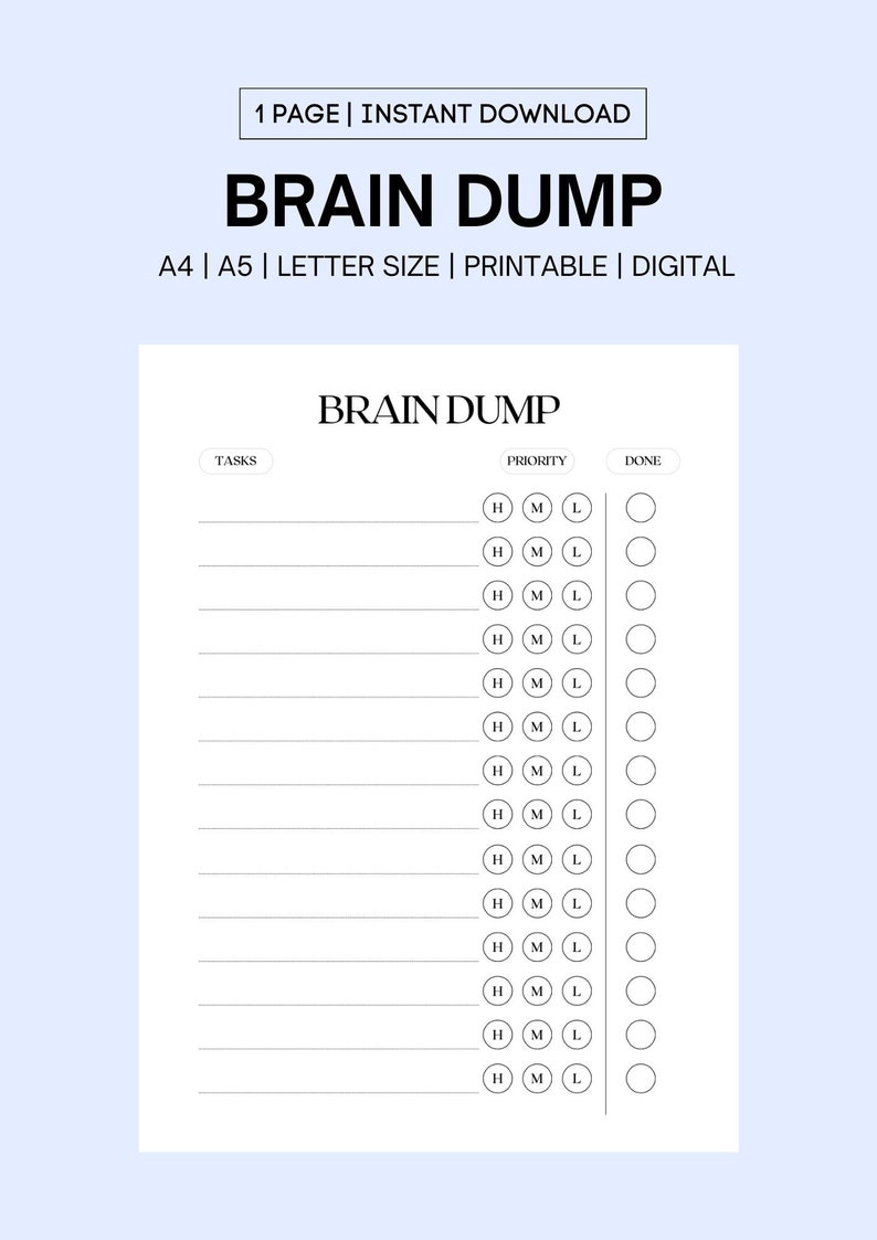 Brain Dump Journal Printable | ADHD Planner Pages | Productivity ...