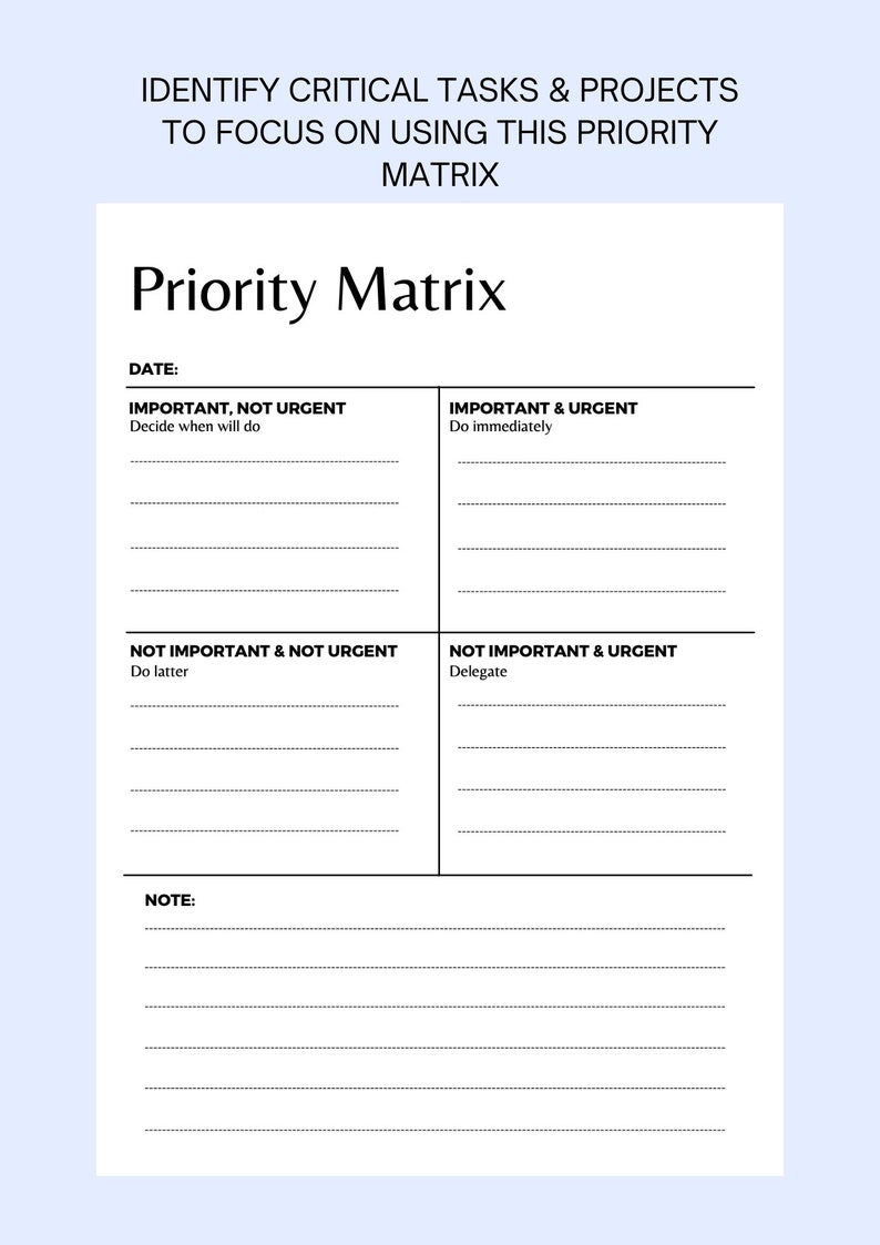 Priority Matrix Printable, Decision Matrix, Eisenhower Matrix, My ...