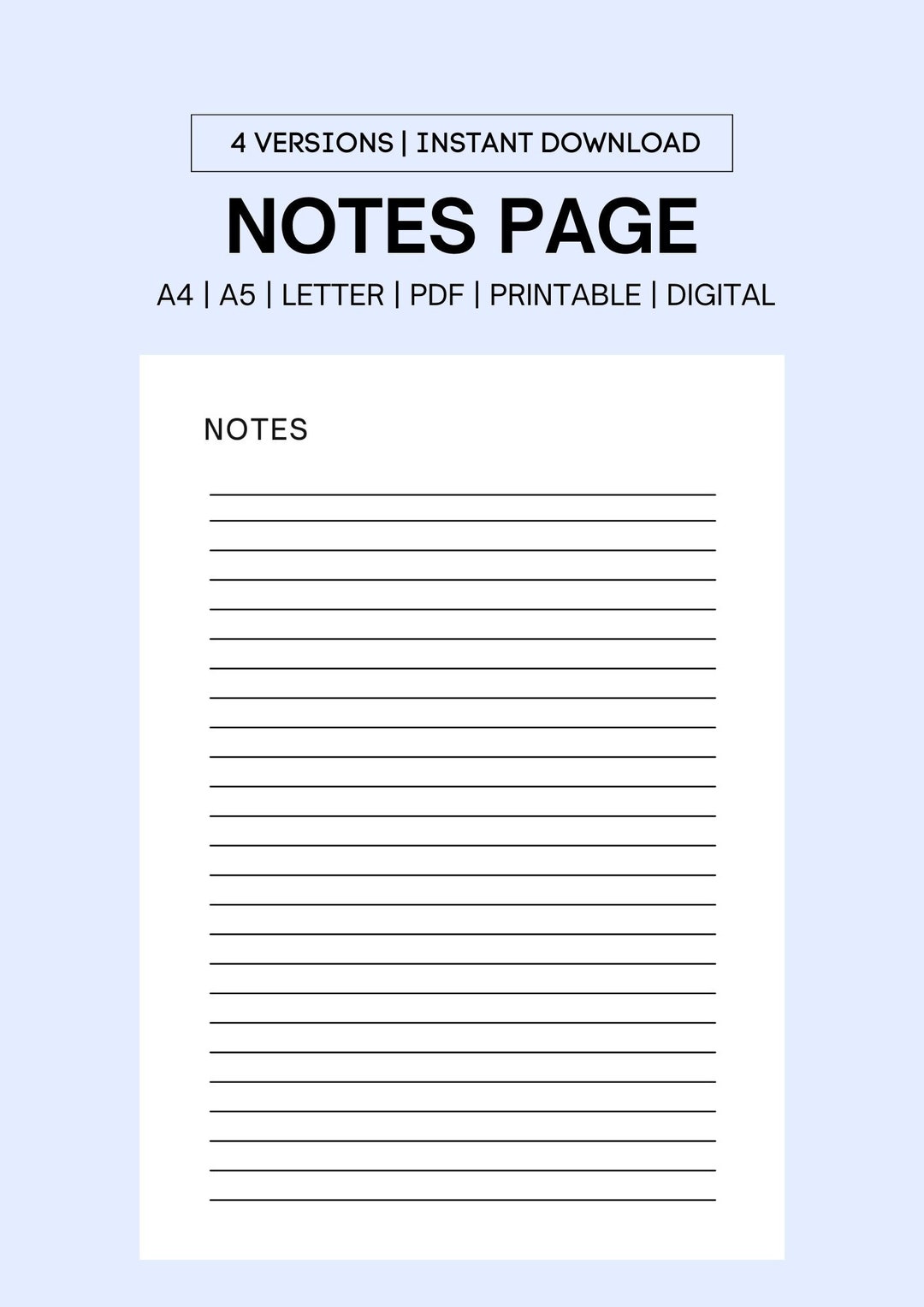 Notes Page Printable, Lined Notes Template, Note Taking, Writing Paper ...