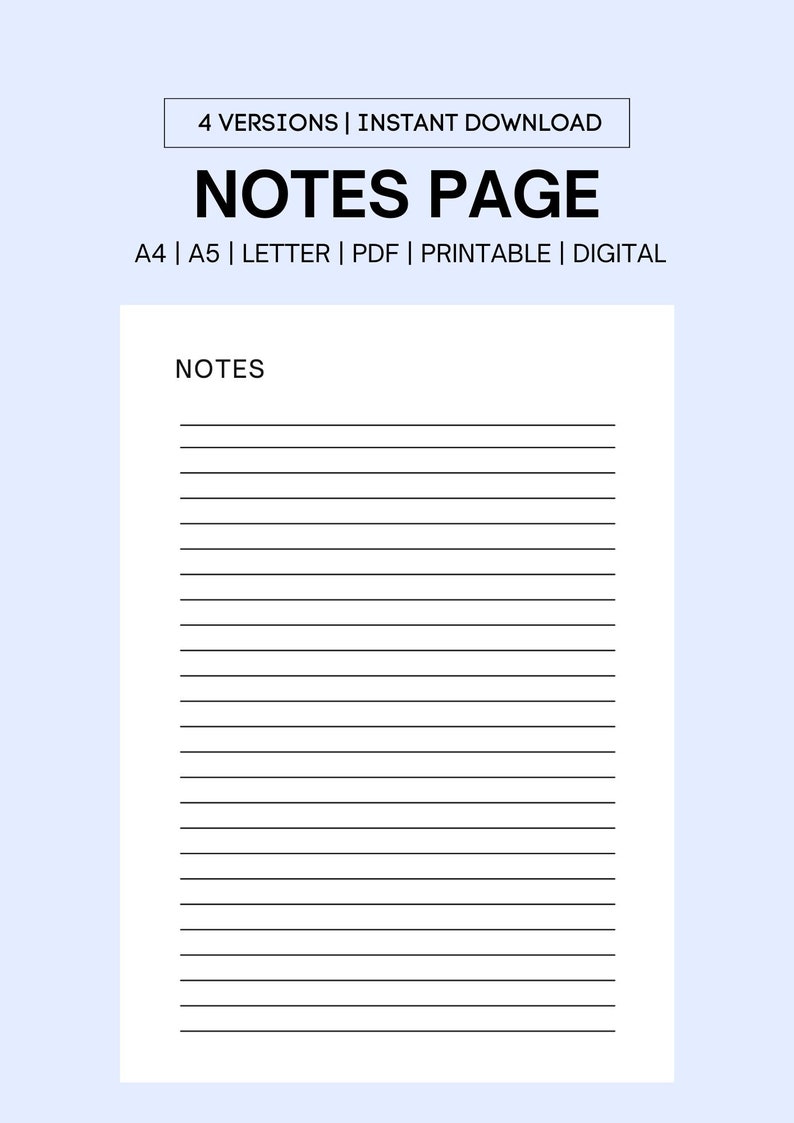 Página de notas imprimible, plantilla de notas forradas, toma de notas ...