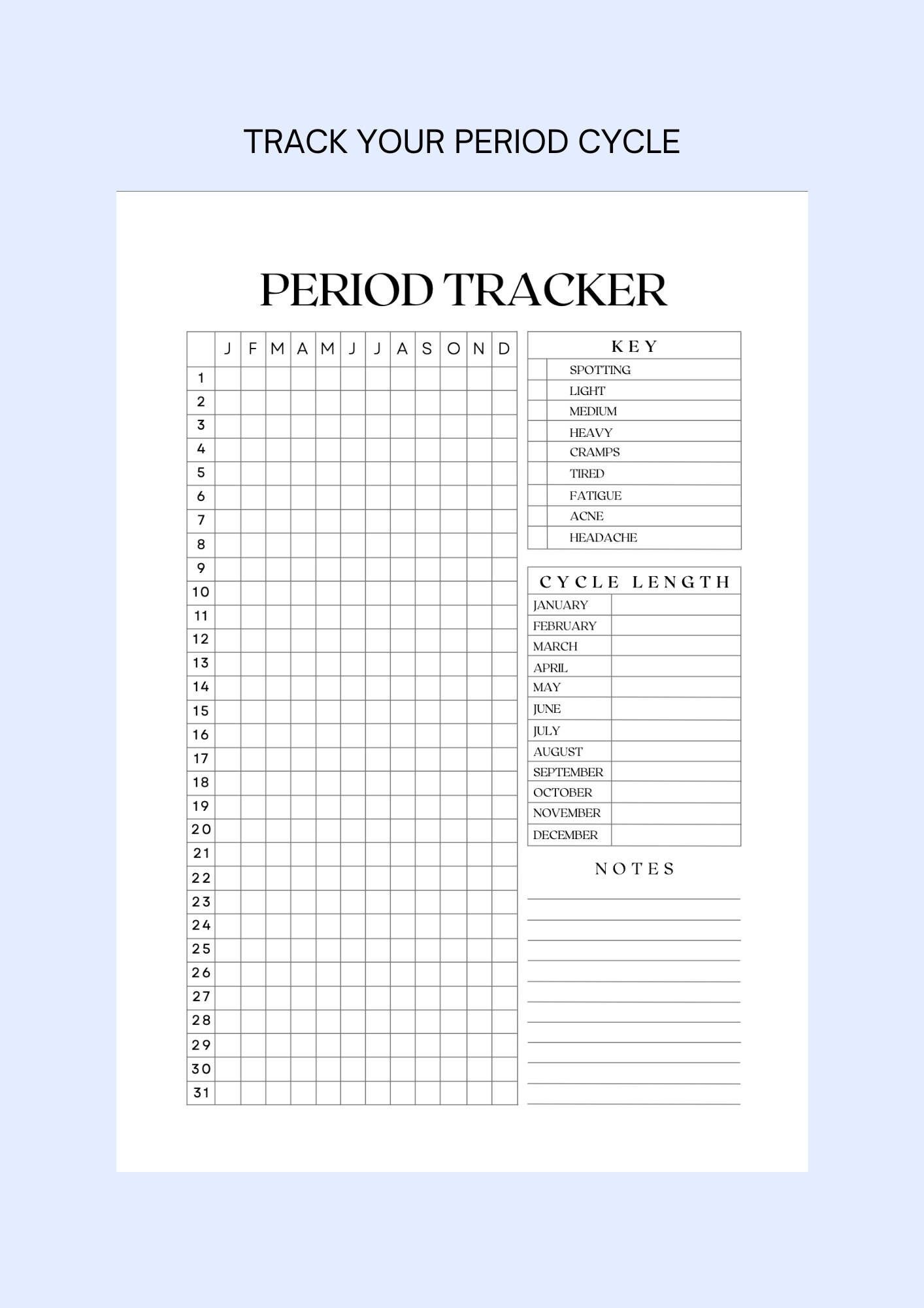 Printable Period Tracker, Symptom Tracker, Period Journal, Ovulation ...