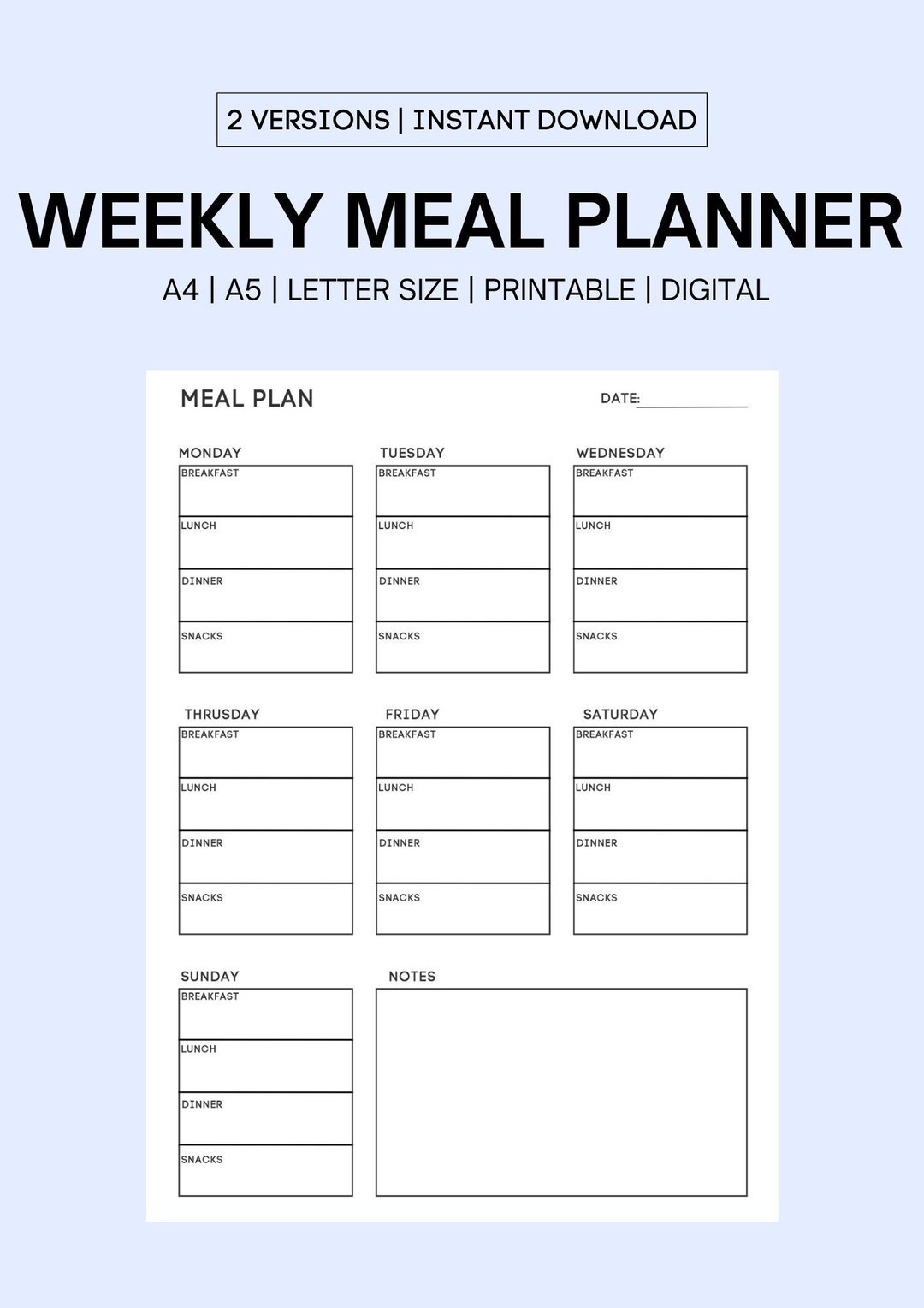 Weekly Meal Planner & Grocery List Google Sheets Digital Template, Food ...