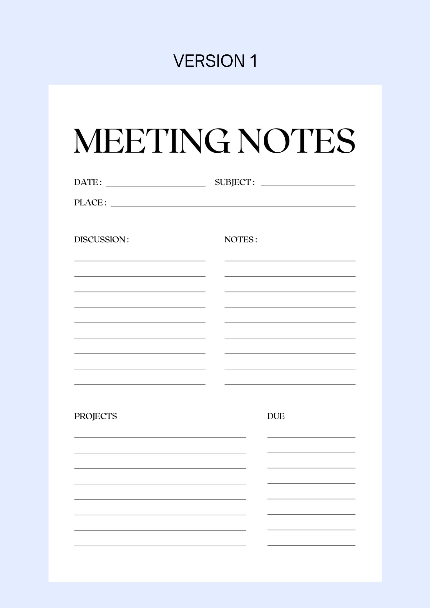 Meeting Notes Template Printable, Meeting Minutes, Meeting Agenda ...