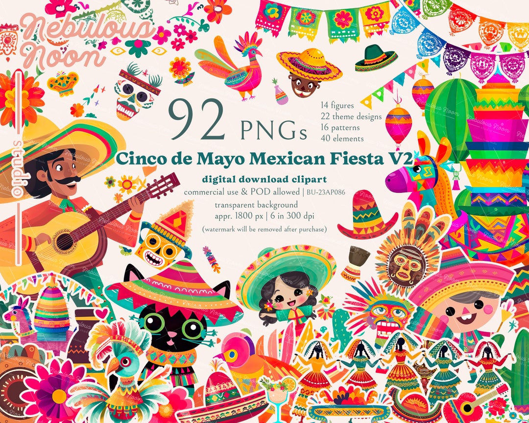 Cinco De Mayo Mexican Fiesta V2 92 PNG Mega Clipart Bundle BU-23AP086 ...