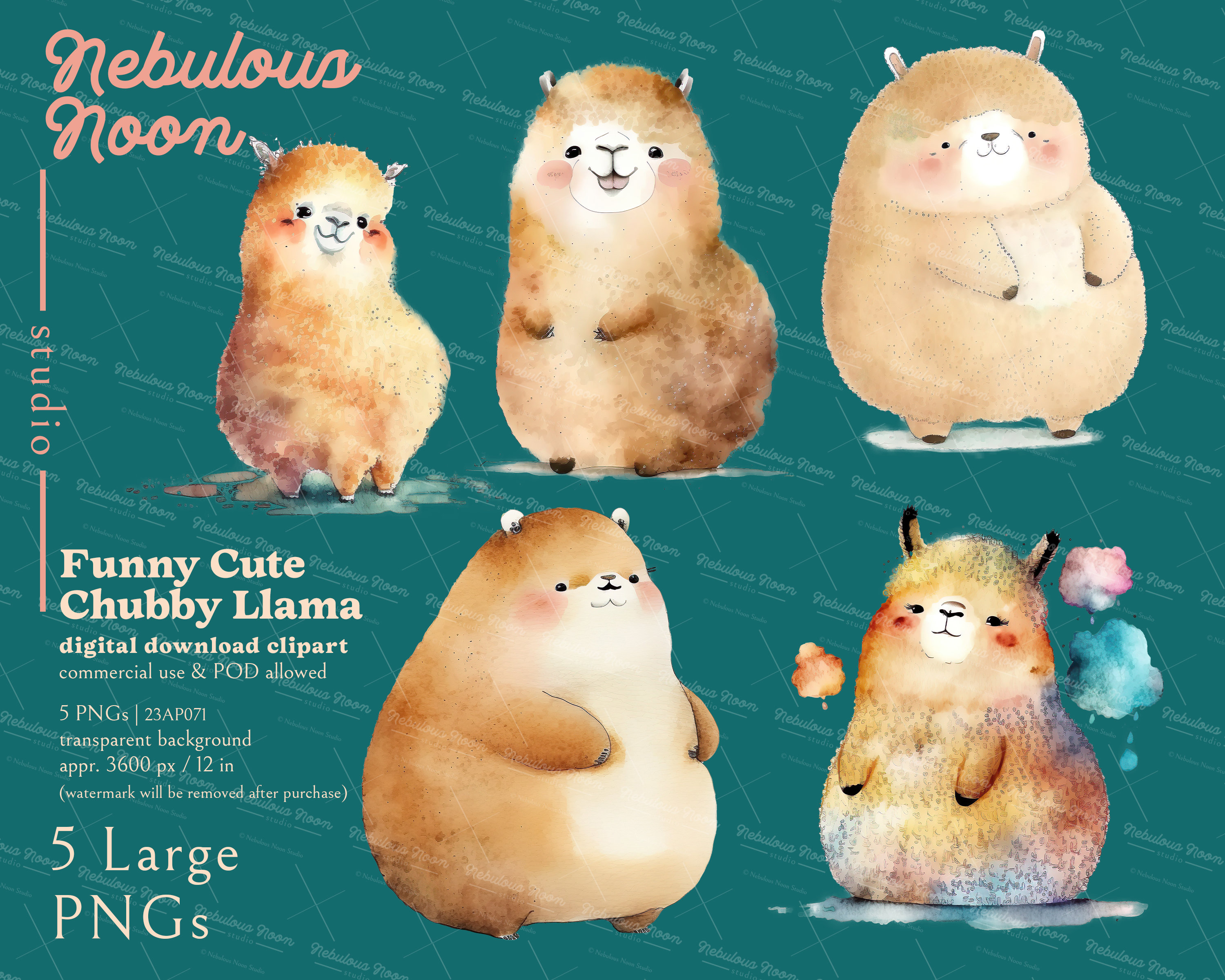 Funny Cute Chubby Llama 5 PNG Illustration Clipart Bundle 23AP071 ...