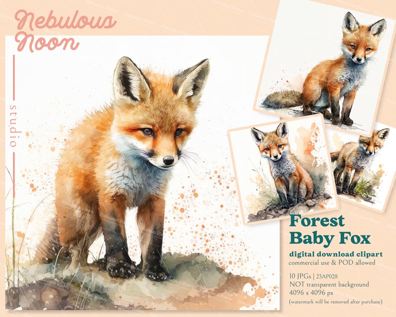 Forest Baby Fox 10 JPG Printable Paper Bundle 23AP028 | Fox Sticker ...