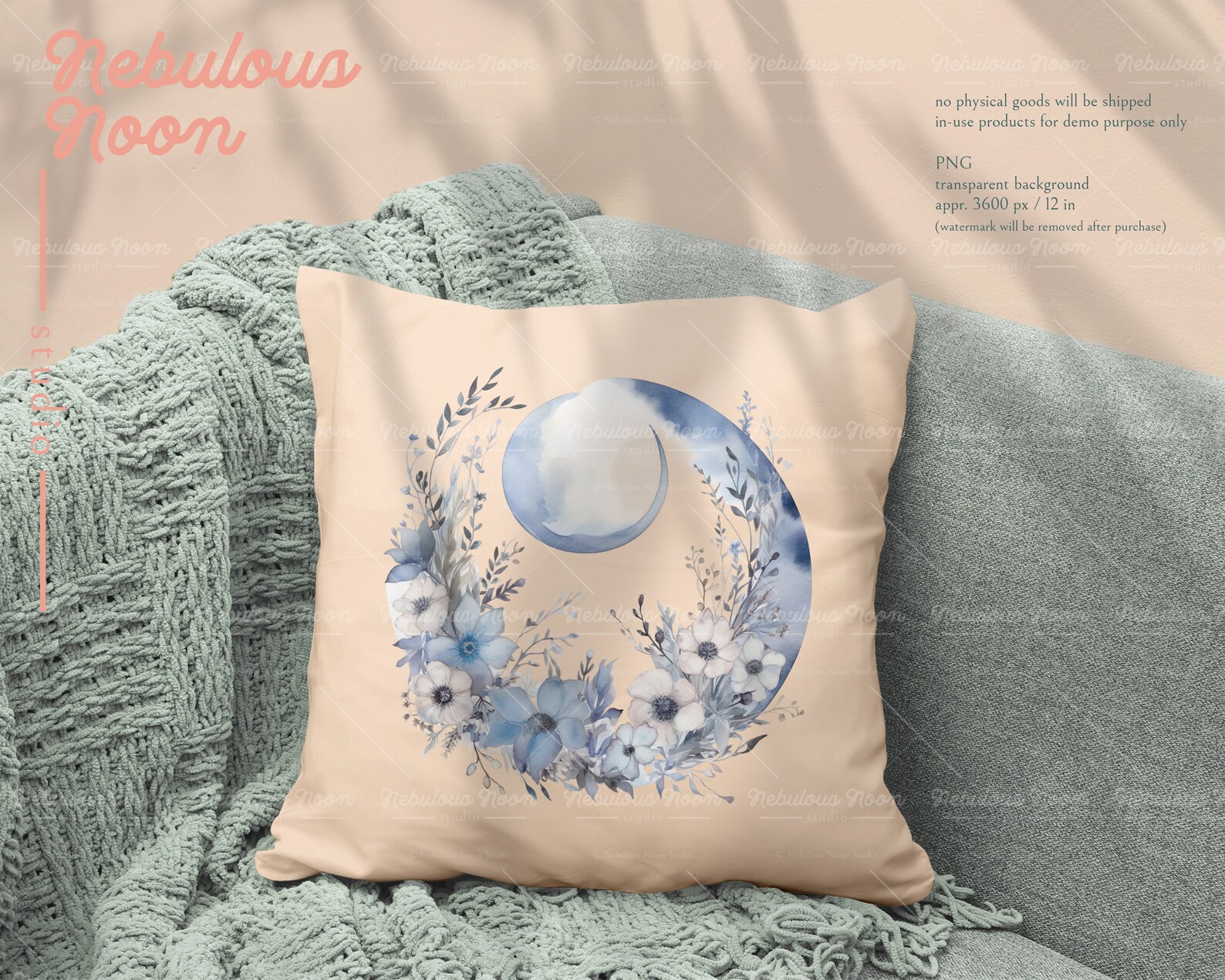 Busty Blue Flora Moon 5 PNG Clipart 23SE009 | Moon Watercolor,lunar ...